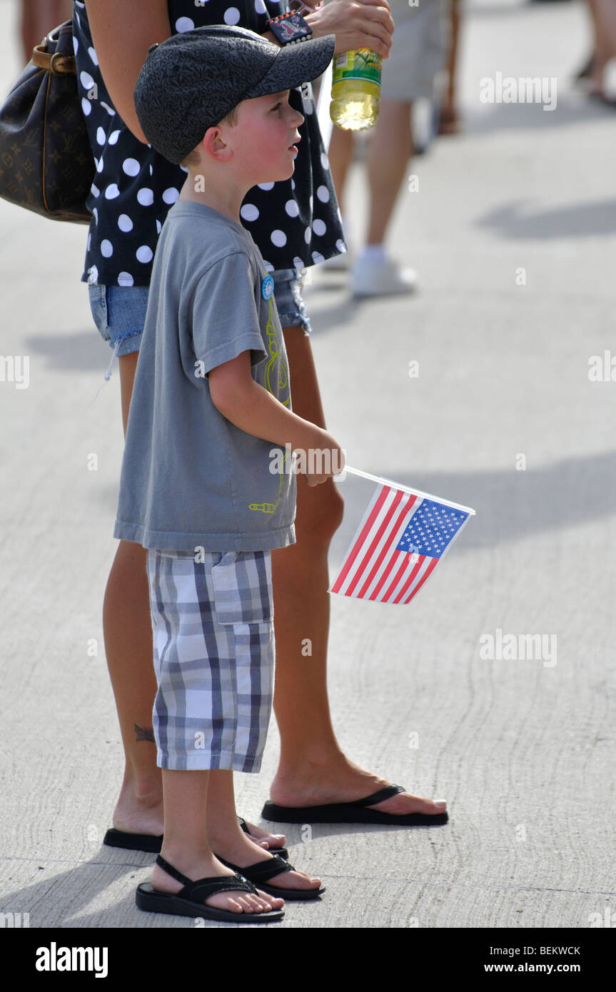 Boy with American flag Stock Photo - Alamy