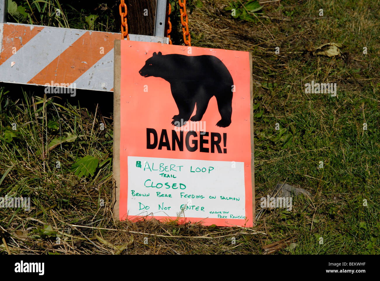 Bear danger warning sign, Chugach State Park, Anchorage, Alaska Stock ...