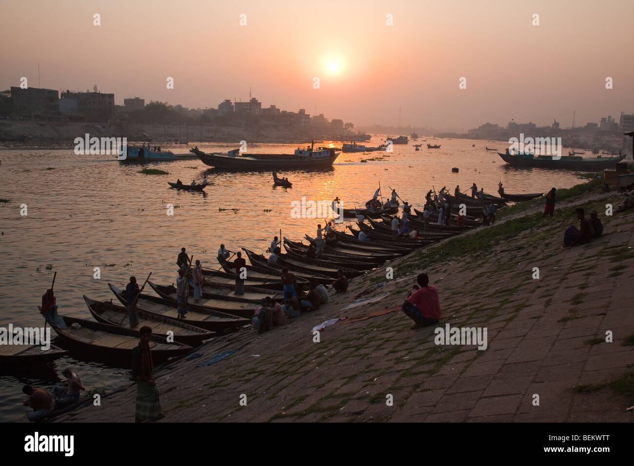 Nouka dingi or small rowboat taxis on the Buriganga River in Dhaka ...