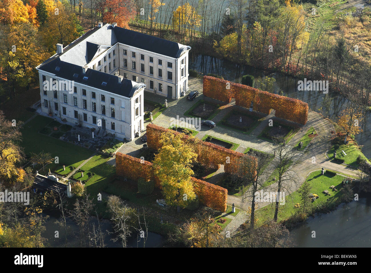 Castle and park in autumn from the air, Aarschot, Belgium Stock Photo ...