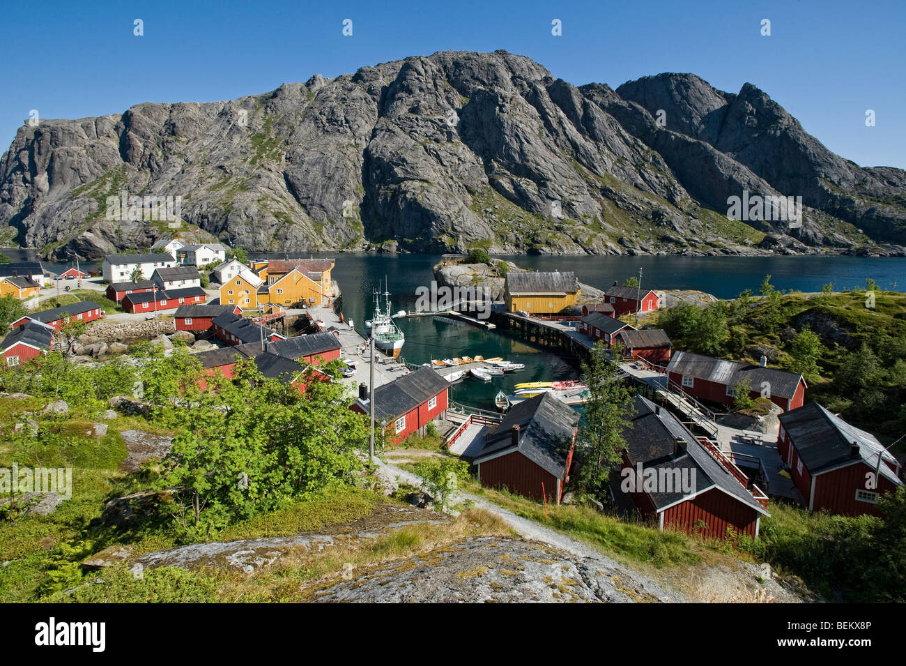 The traditional fishing village Nusfjord in Flakstad, Lofoten, North ...