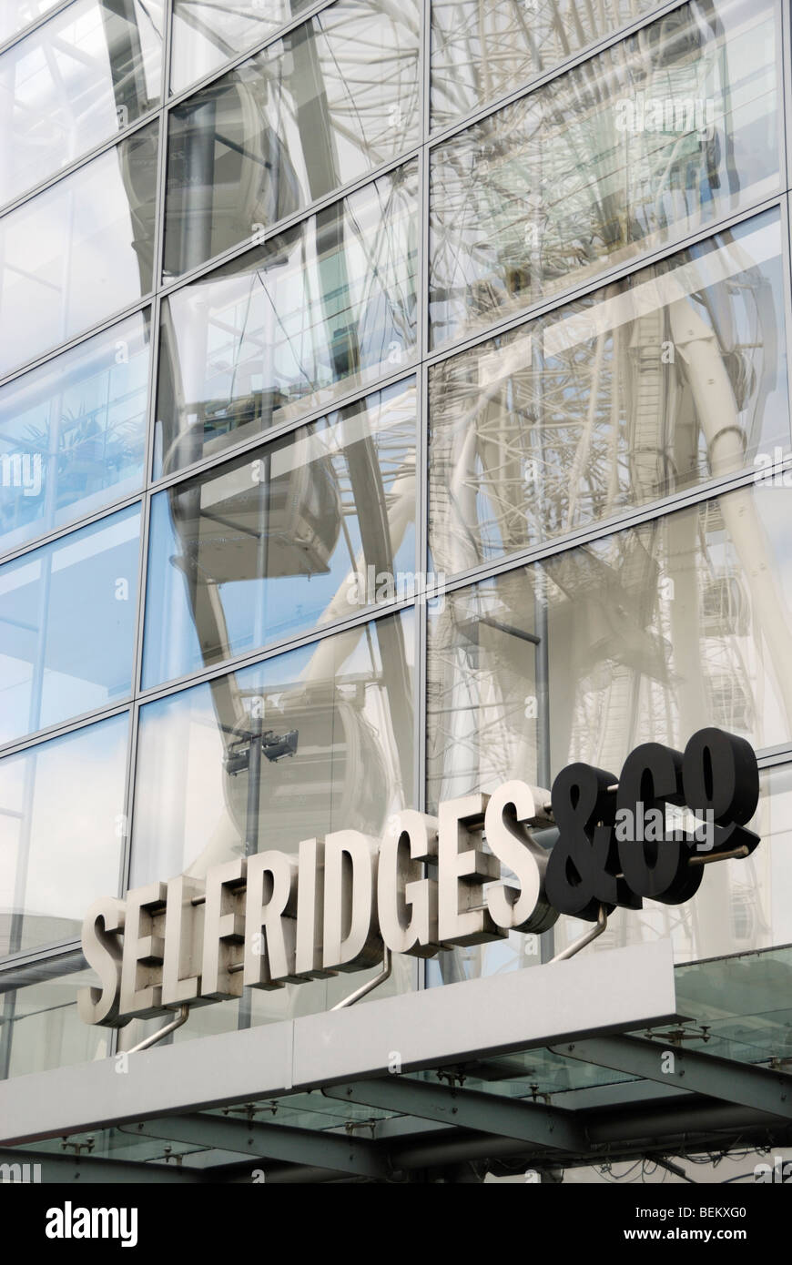 The Wheel of Manchester reflected in Selfridges department store in ...