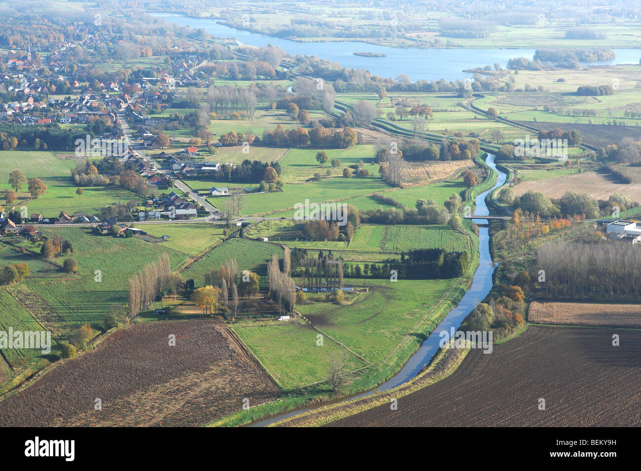 Schulensmeer, fields, grasslands and forested area along river Demer ...