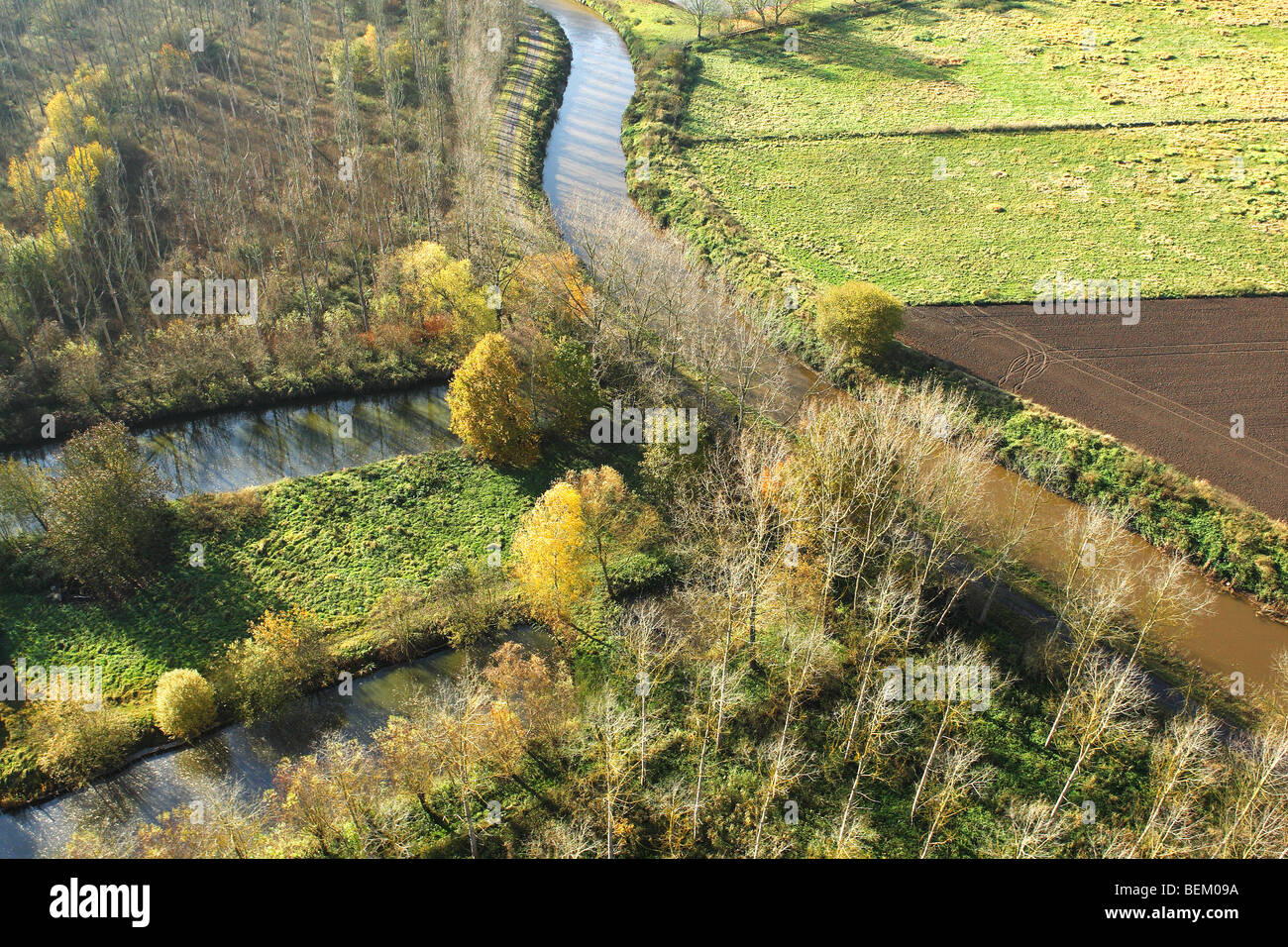 Fields, grasslands, forested area and pool along river Demer from the ...