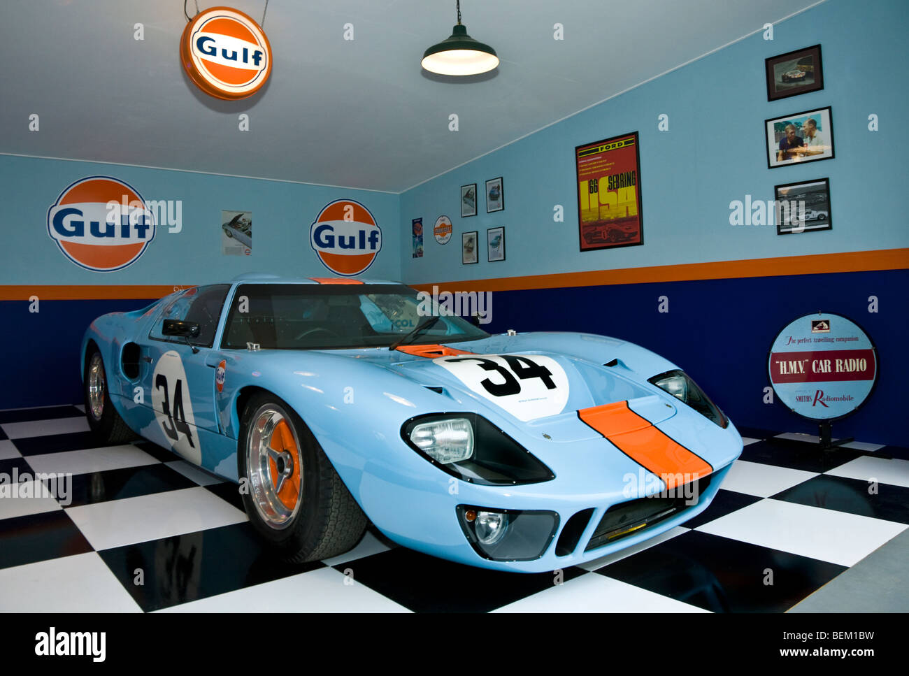 1960's Gulf Ford GT40 garage scene recreation at Goodwood Revival ...