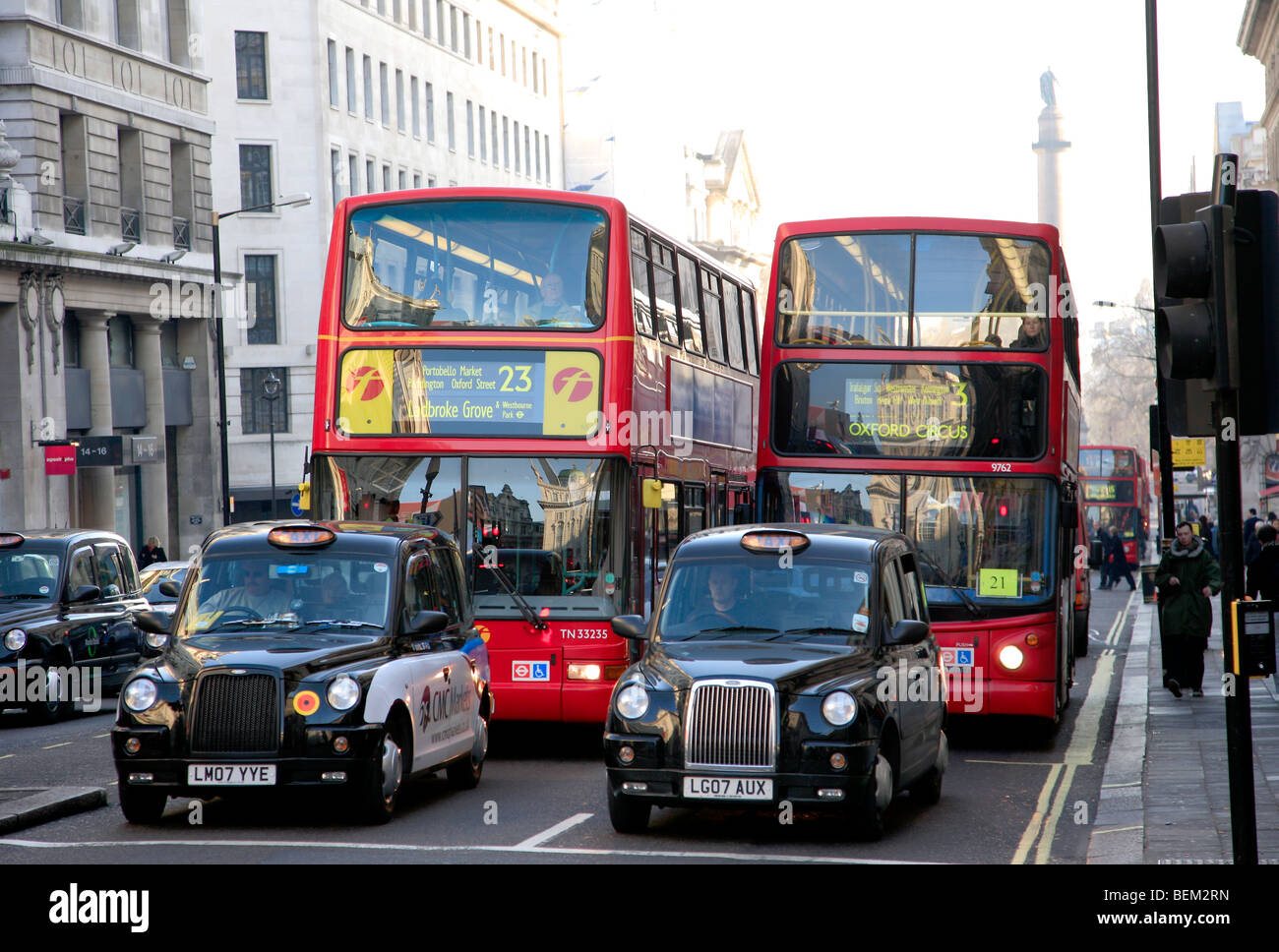 London Routemaster Red Bus with Black Cab Taxis Westminster Capital ...