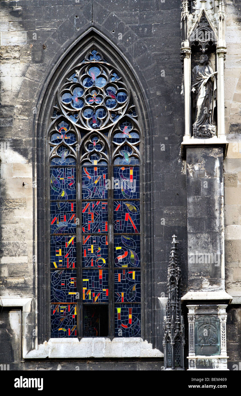 Gothic window detail with modern stainglass Stock Photo - Alamy