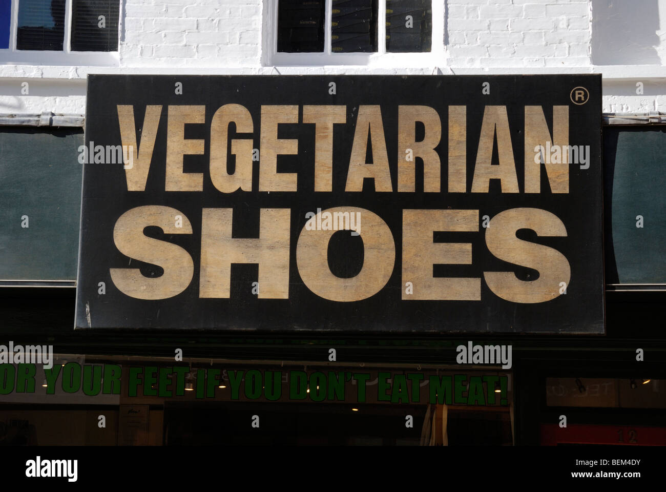 Vegetarian Shoes sign outside shoe shop Stock Photo - Alamy