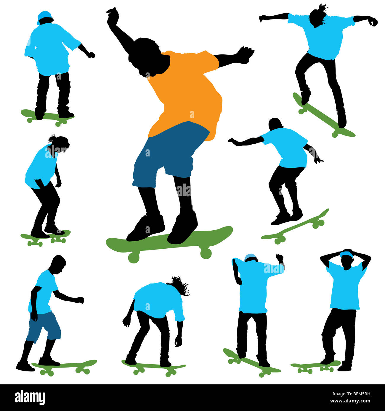 A set of color skater’s silhouettes. Vector illustration Stock Photo ...