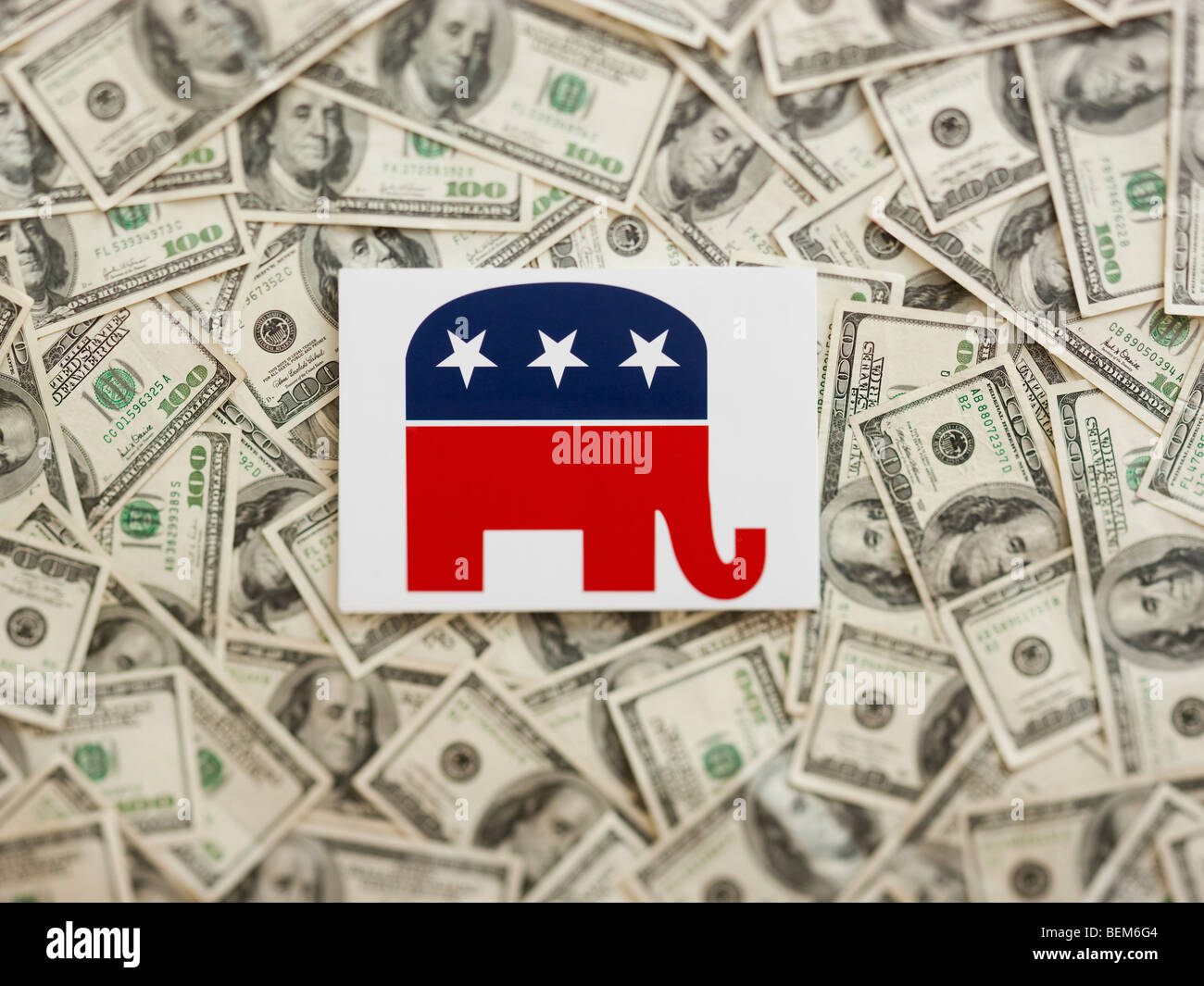GOP symbol wtih US dollars as background Stock Photo - Alamy