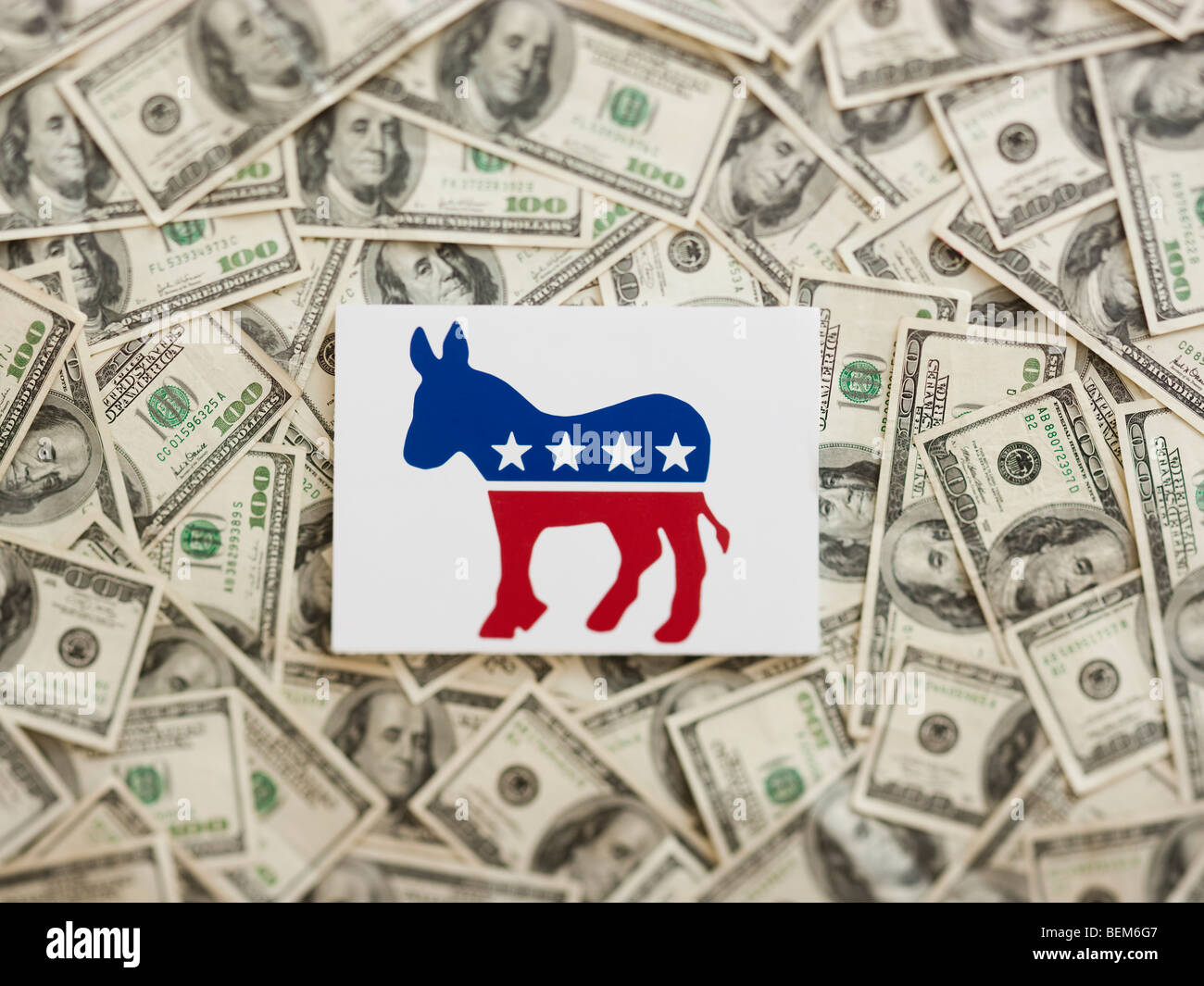 Democratic party symbol wtih US dollars as background Stock Photo - Alamy