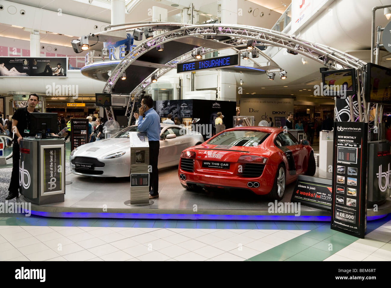 Competition stand for a luxury super car prize draw in the departure ...