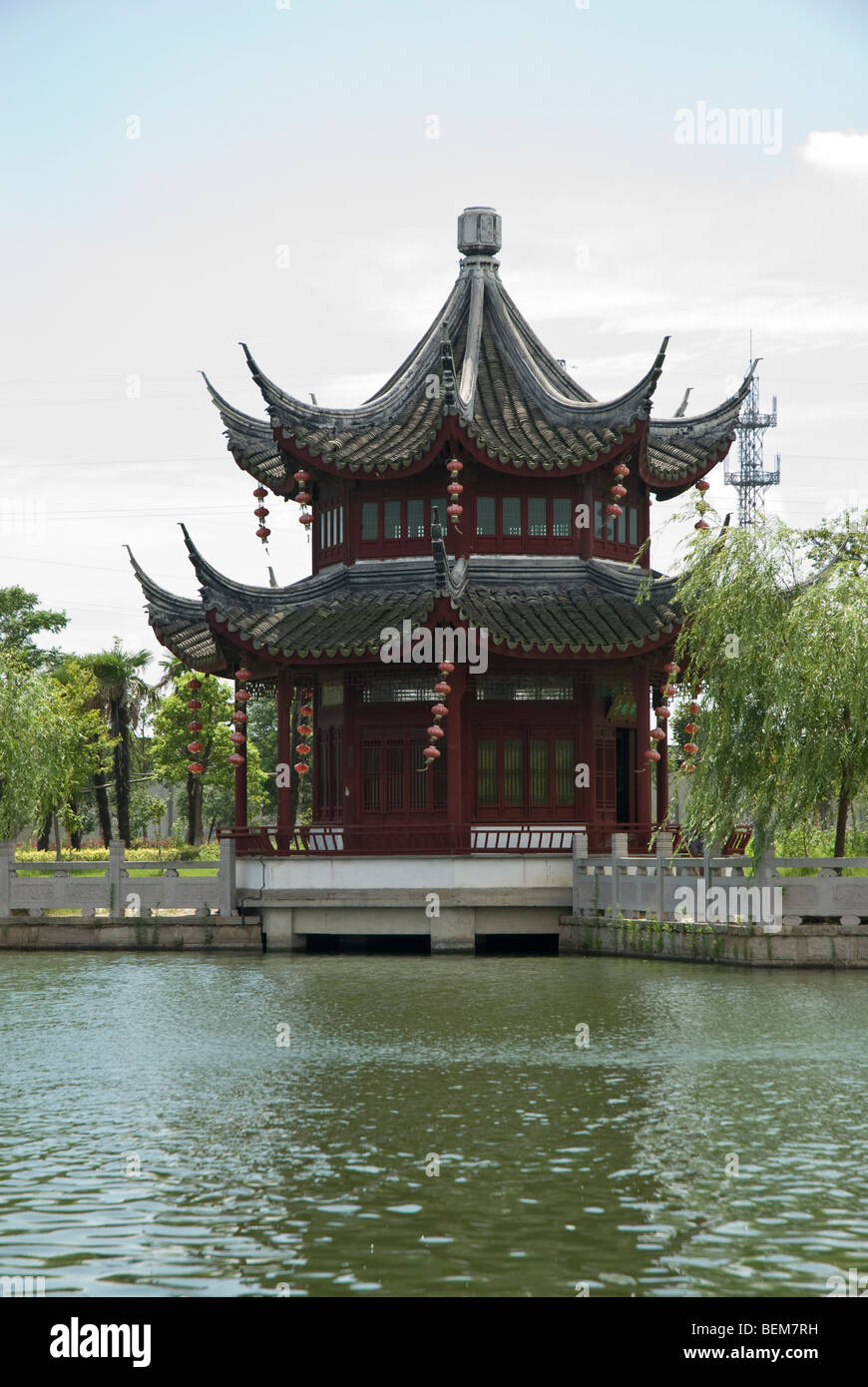 Wooden old temple near the river. Xitang is an ancient scenic town in ...