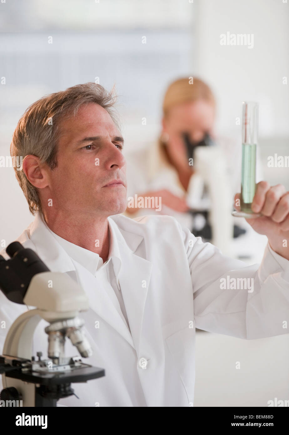 Female medical researchers working microscopes hi-res stock photography ...