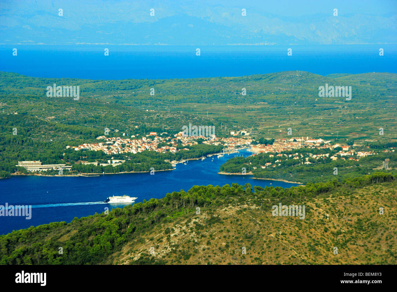 Aerial view of Stari Grad Bay and Stari Grad town on Hvar Island ...