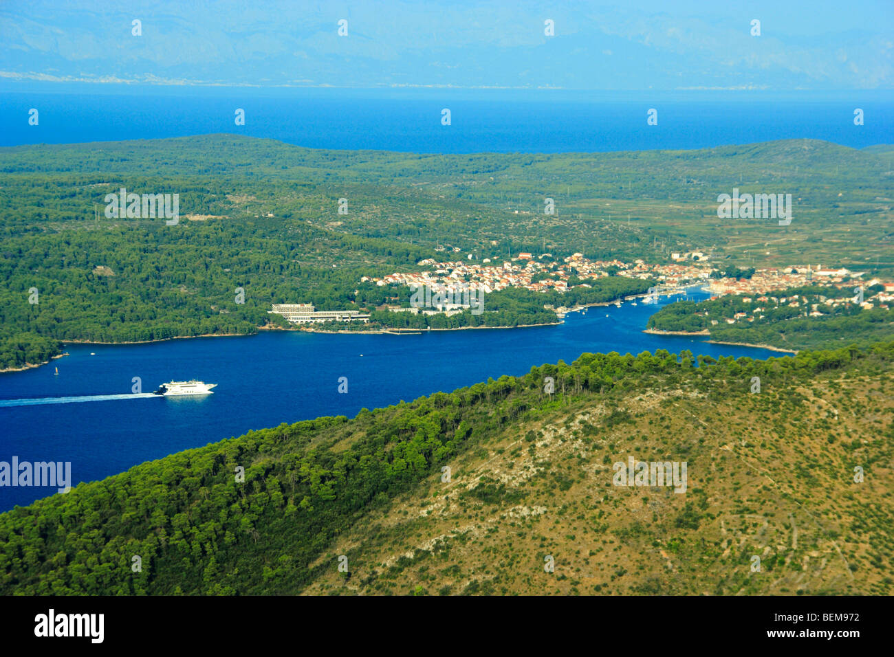 Aerial view of Stari Grad Bay and Stari Grad town on Hvar Island ...