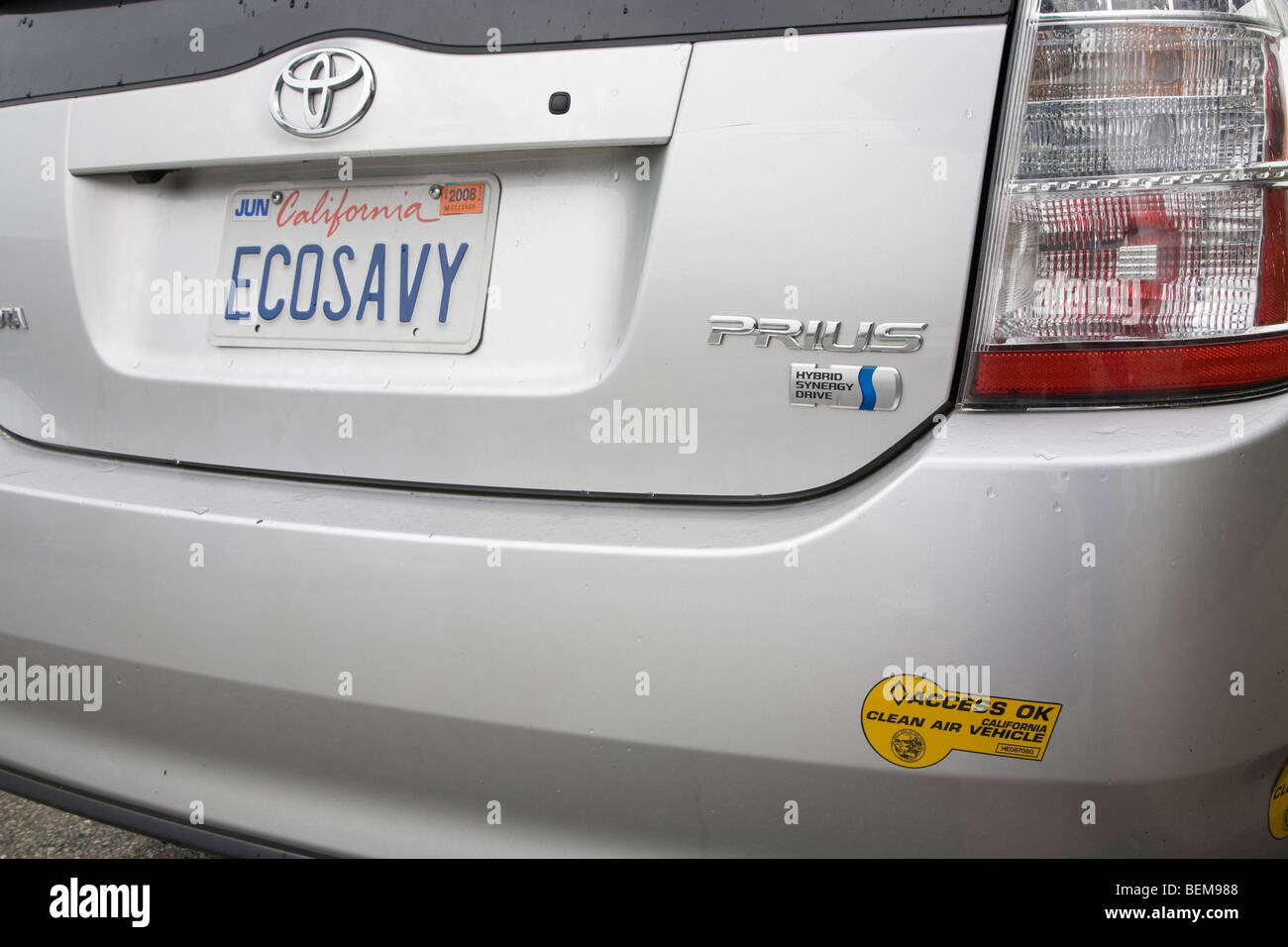 Rear view of Toyota Prius with a 'ECOSAVY' Stock Photo - Alamy