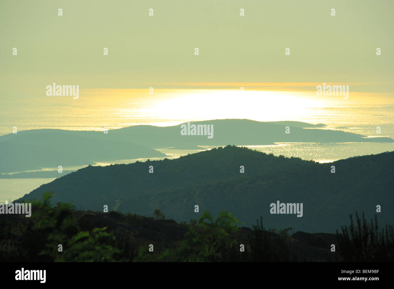 Sunset over Pakleni Islands (Pakleni Islands) seen from Hvar Island ...