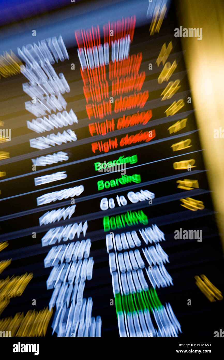 Flight boarding / departure information display screen in the departure ...