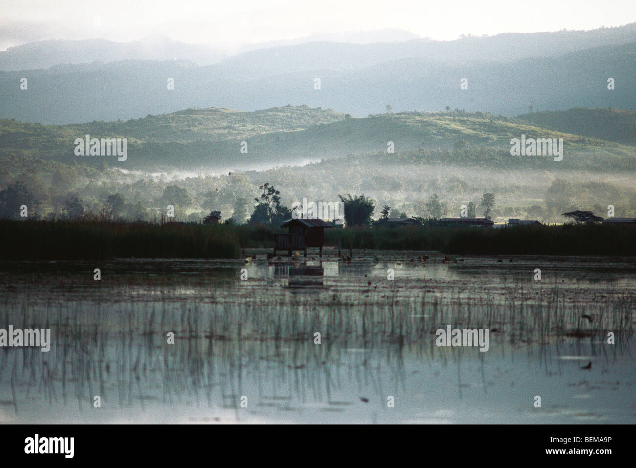 Myanmar (Burma), landscape with wetlands and rolling hills Stock Photo ...
