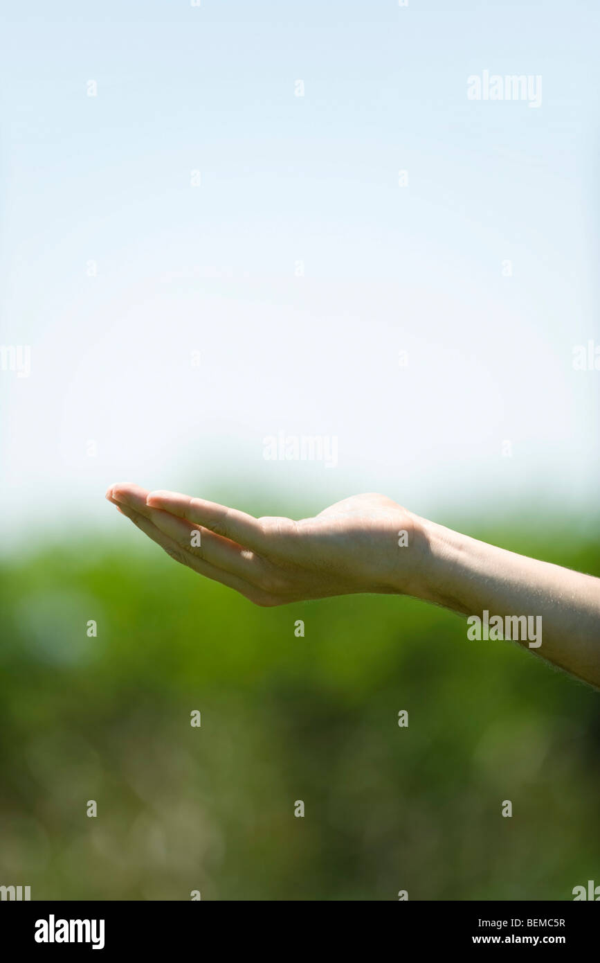 Cupped hand extended, side view Stock Photo - Alamy