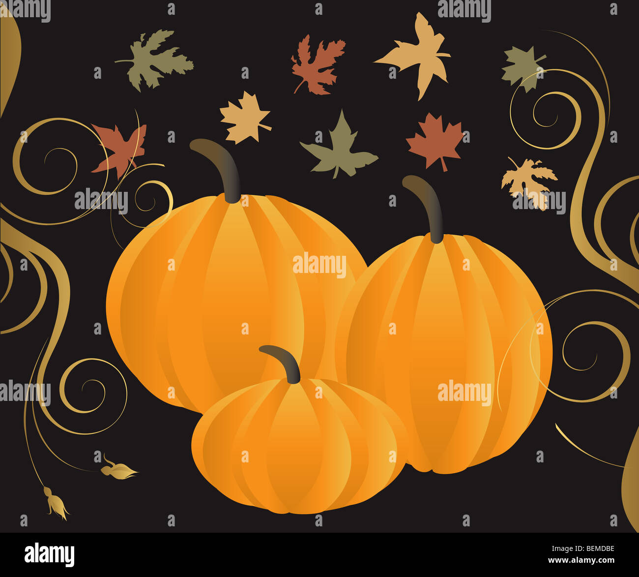 Vector Illustration for Fall Autumn Leaves and Pumpkins with decorative ...