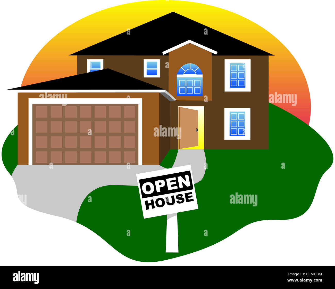 Real Estate, open house with an open door. Vector Illustration Stock ...