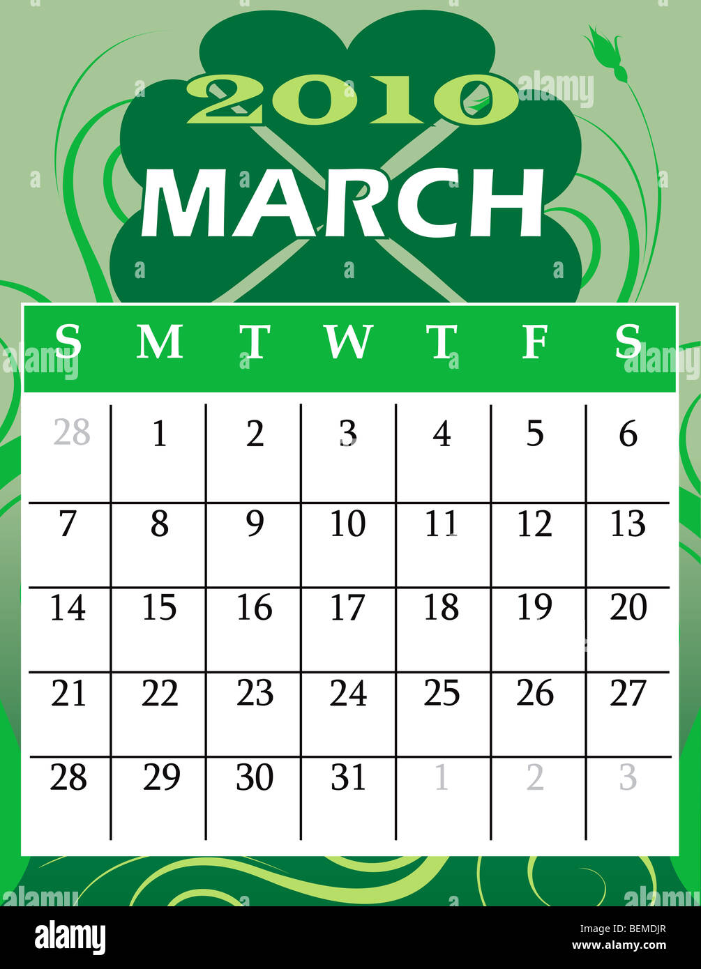 March 2010 Calender, see all twelve months Stock Photo - Alamy