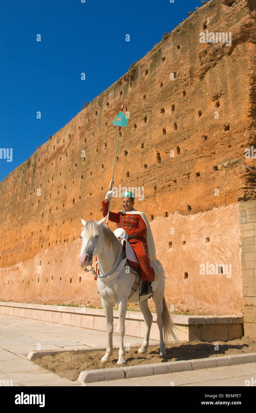 Mounted guard at The Unfinished Mosque of Yacoub-el-Mansour, Rabat ...