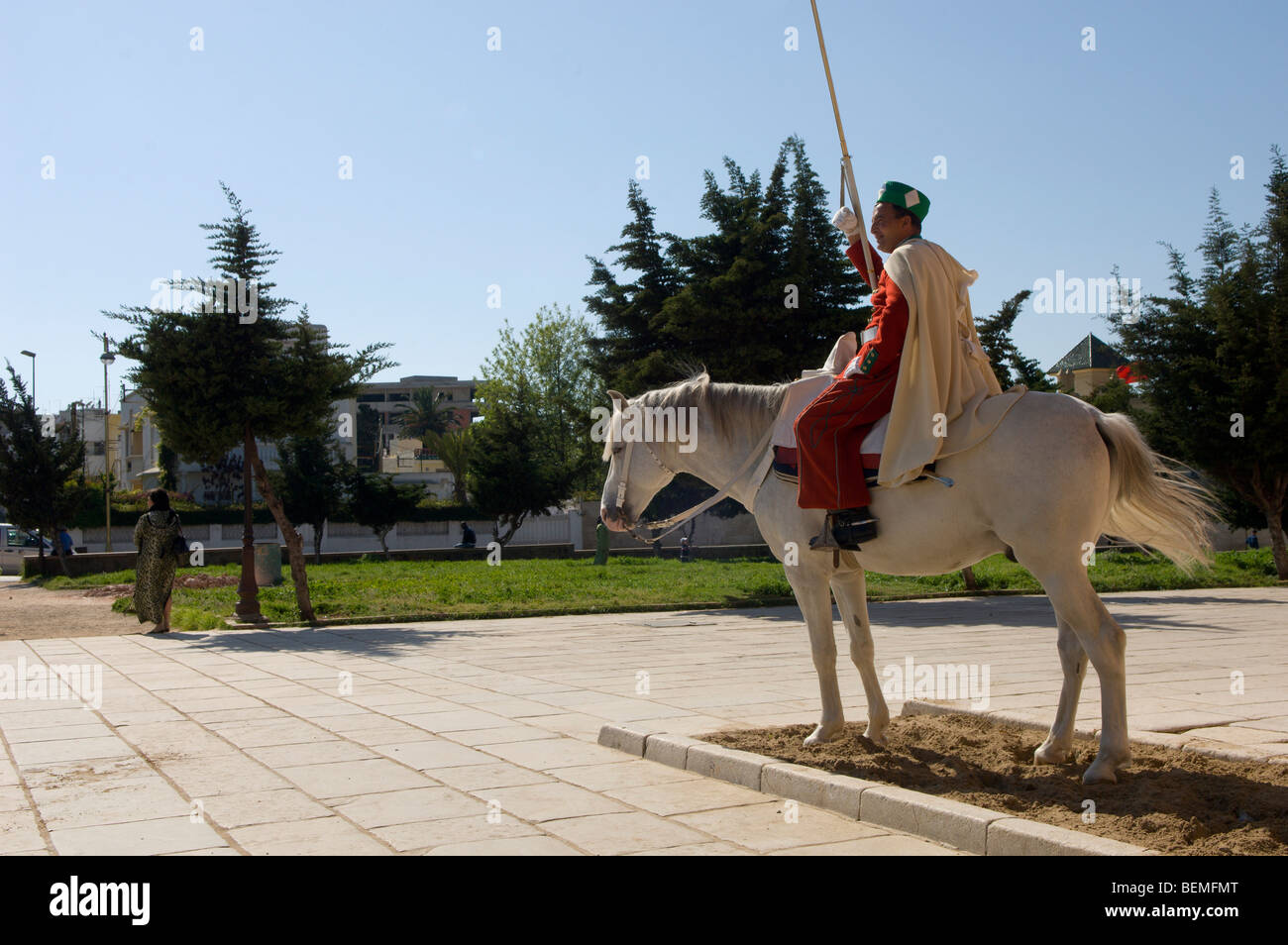 Mounted guard at The Unfinished Mosque of Yacoub-el-Mansour, Rabat ...