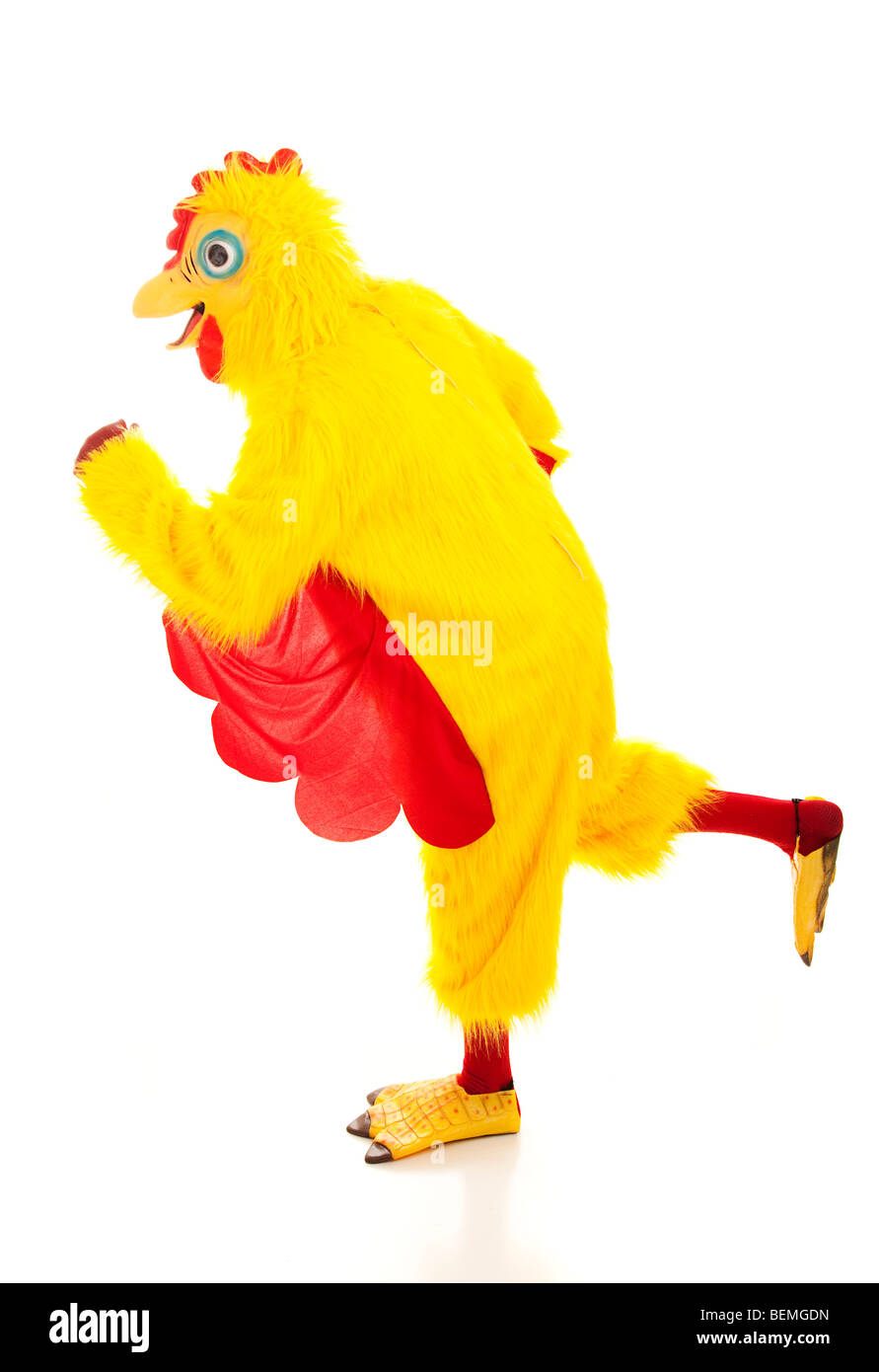 Man in chicken suit running. Full body isolated on white Stock Photo ...