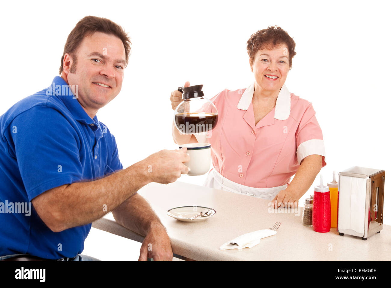 Waitress in blue uniform hi-res stock photography and images - Alamy
