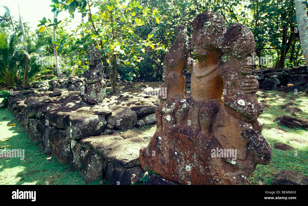 Small stone statues at beach. Nuka Hiva. French Polynesia Stock Photo ...