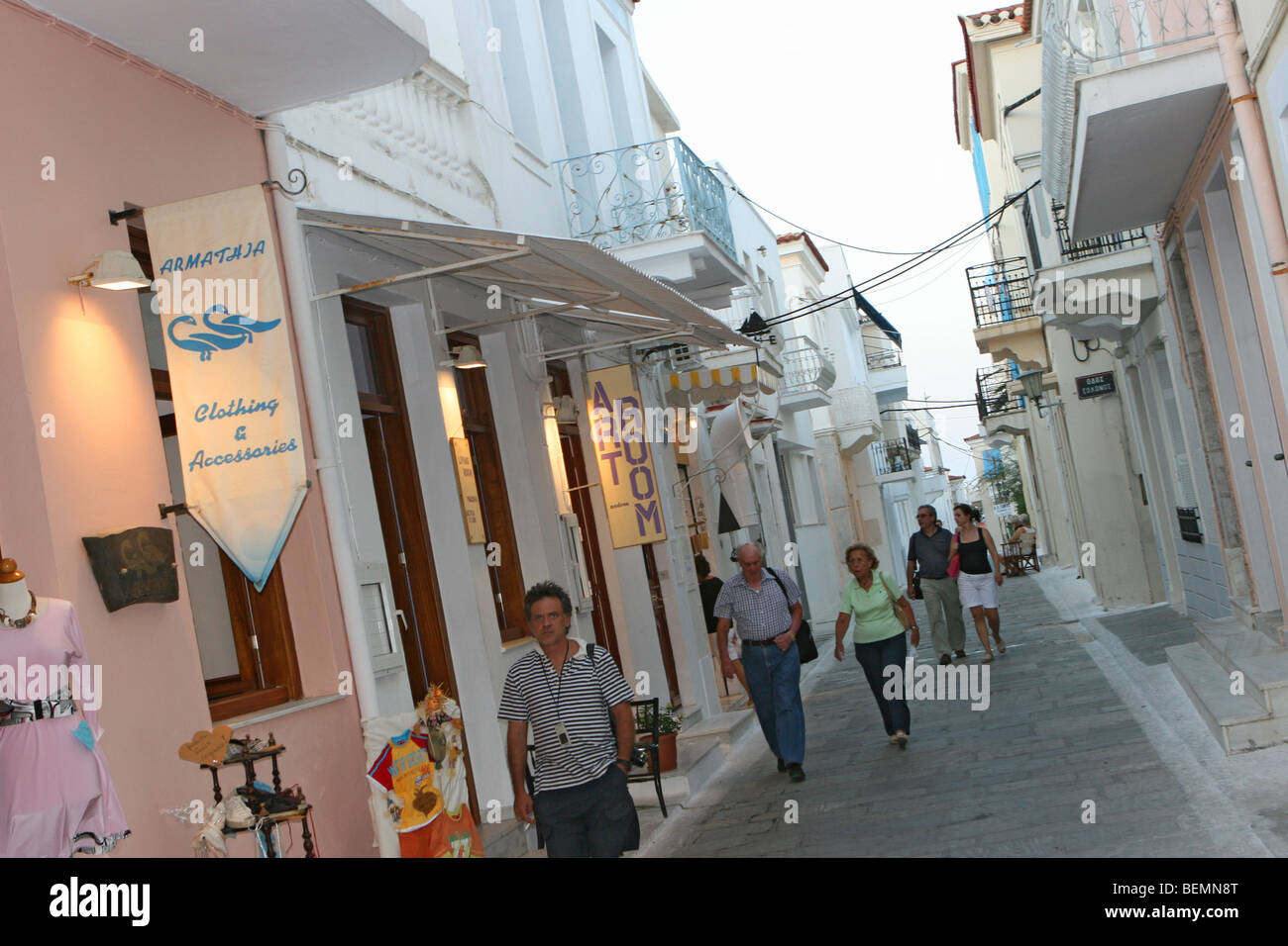 People walking in alley, Andros town,Cyclades,Greece Stock Photo - Alamy