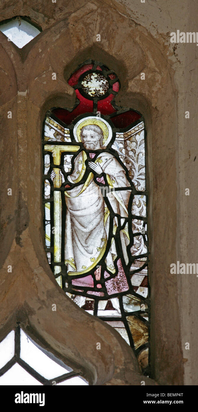 Detail of a medieval (15th century) stained glass window depicting St ...