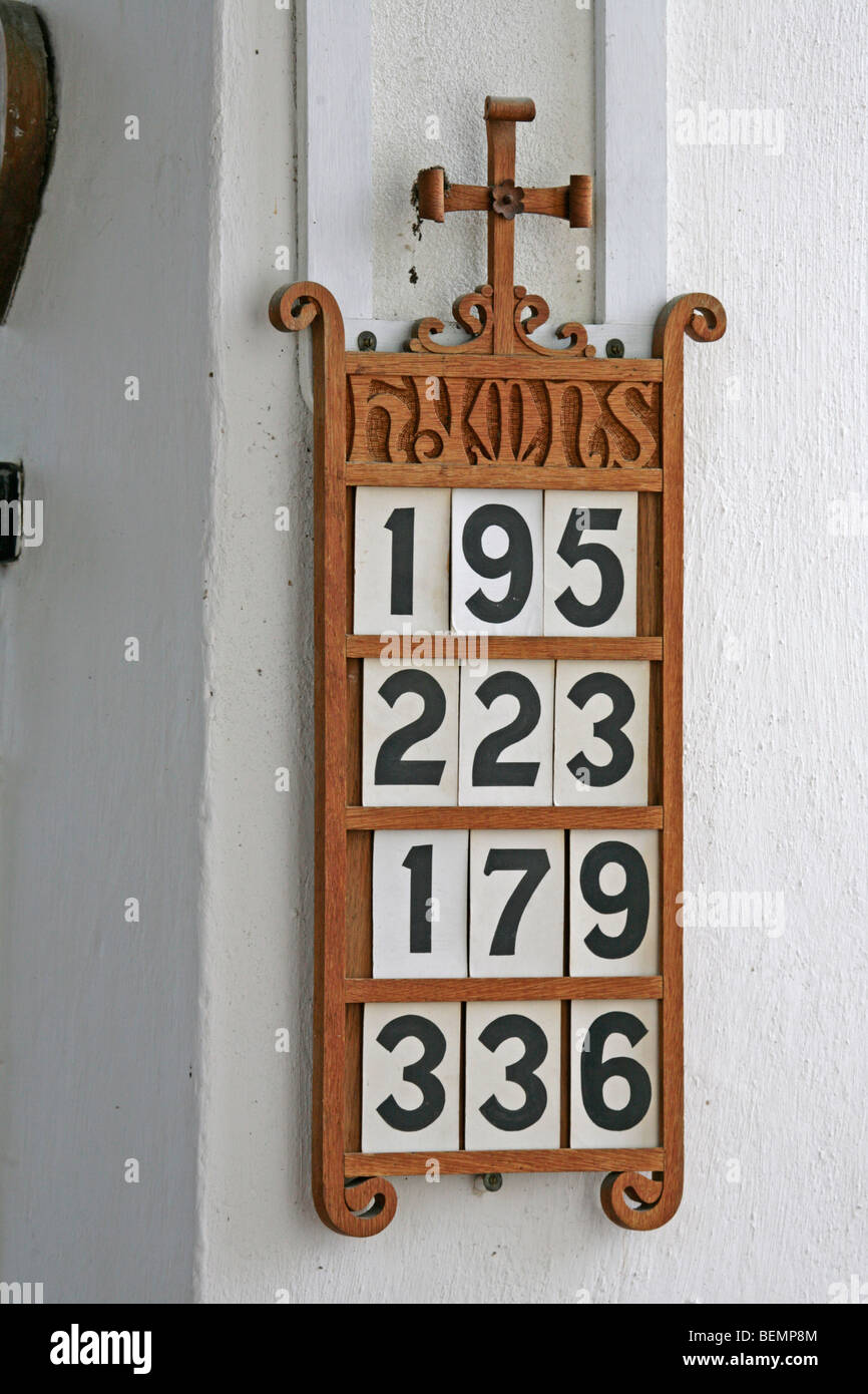 Hymn board in a church Stock Photo - Alamy