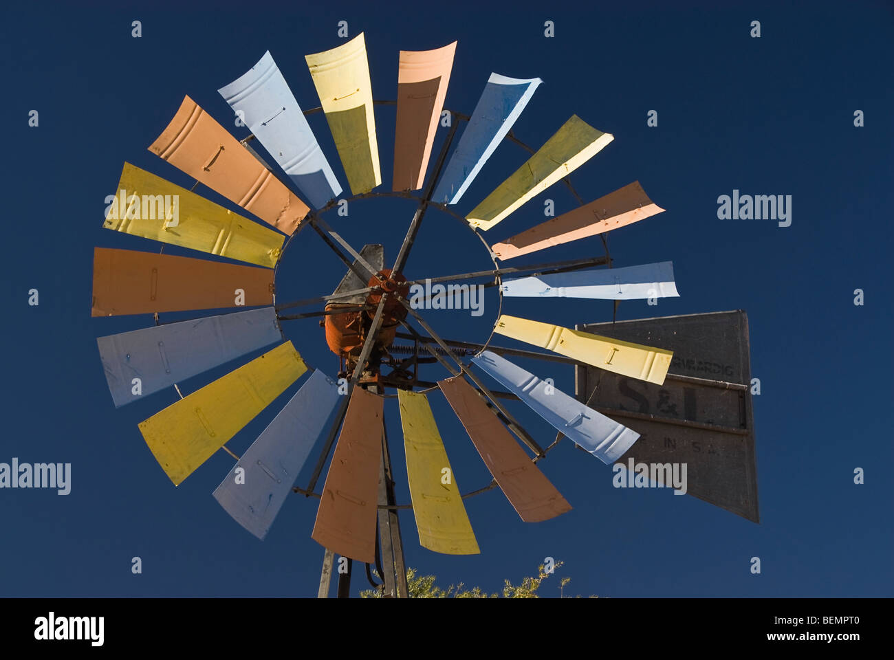 Colourful, old windmill still working in a farm near Fish River Canyon ...
