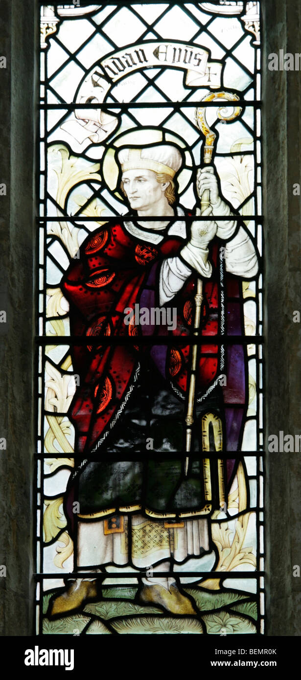 A stained glass window by J Powell & Sons depicting Saint Aiden, St ...