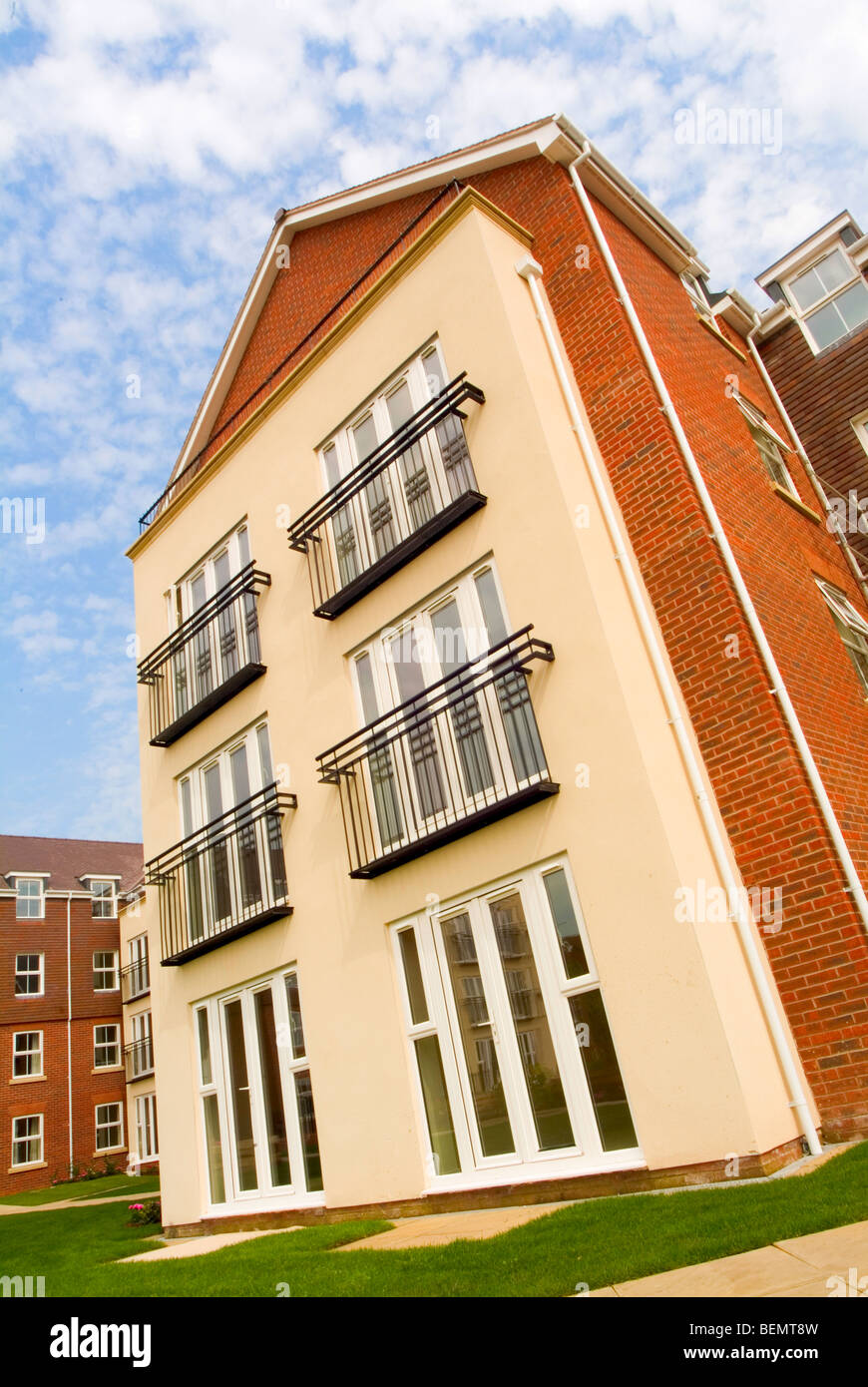 Elevation of a brick built residential apartment building Stock Photo ...