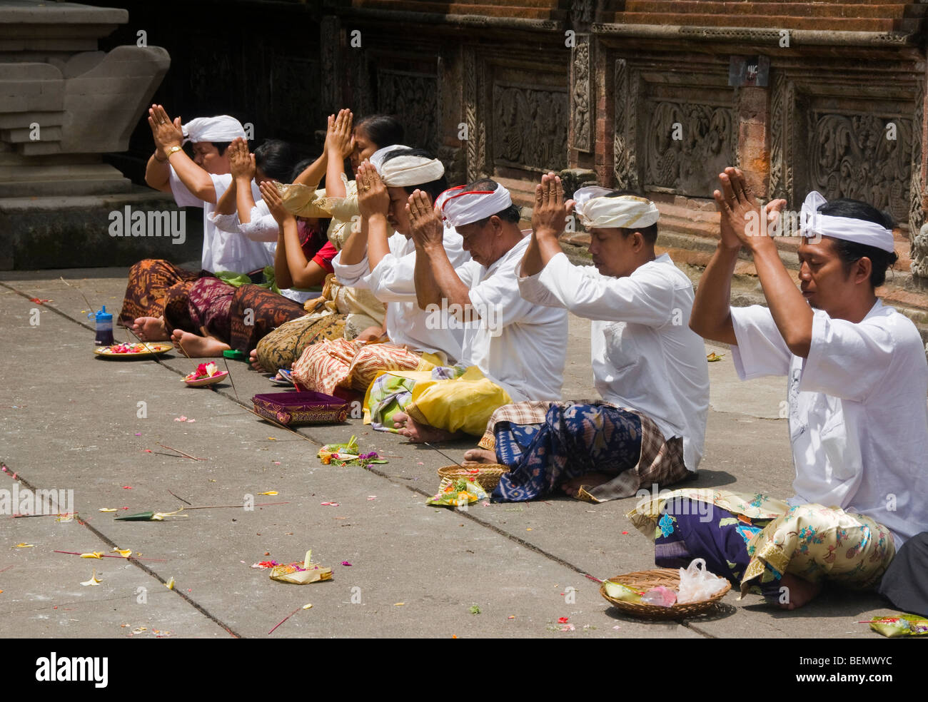 praying at the holy water temple of Tirta Empul in Bali Indonesia Stock ...