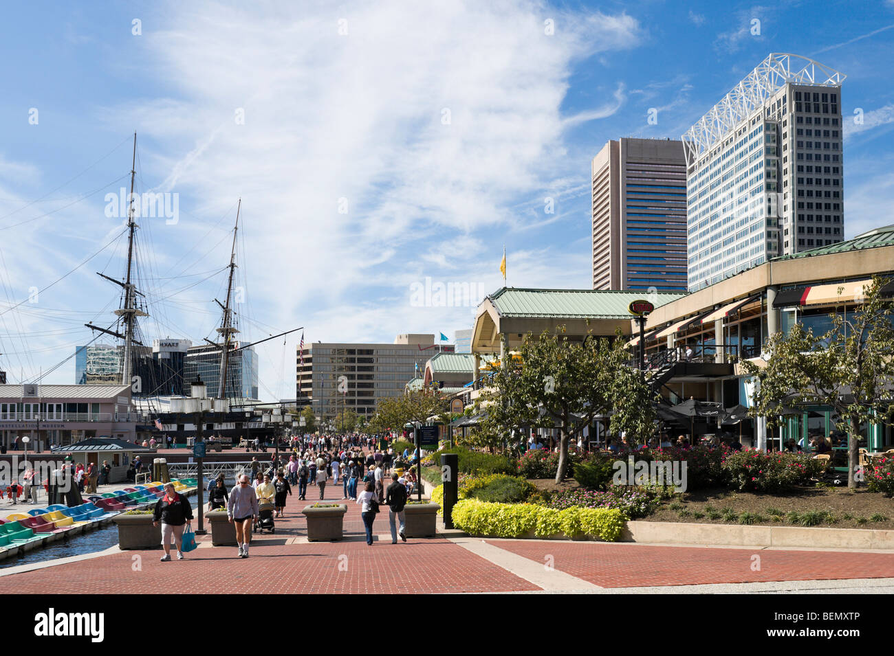 Harborplace, Inner Harbor area with the Baltimore World Trade Center to ...