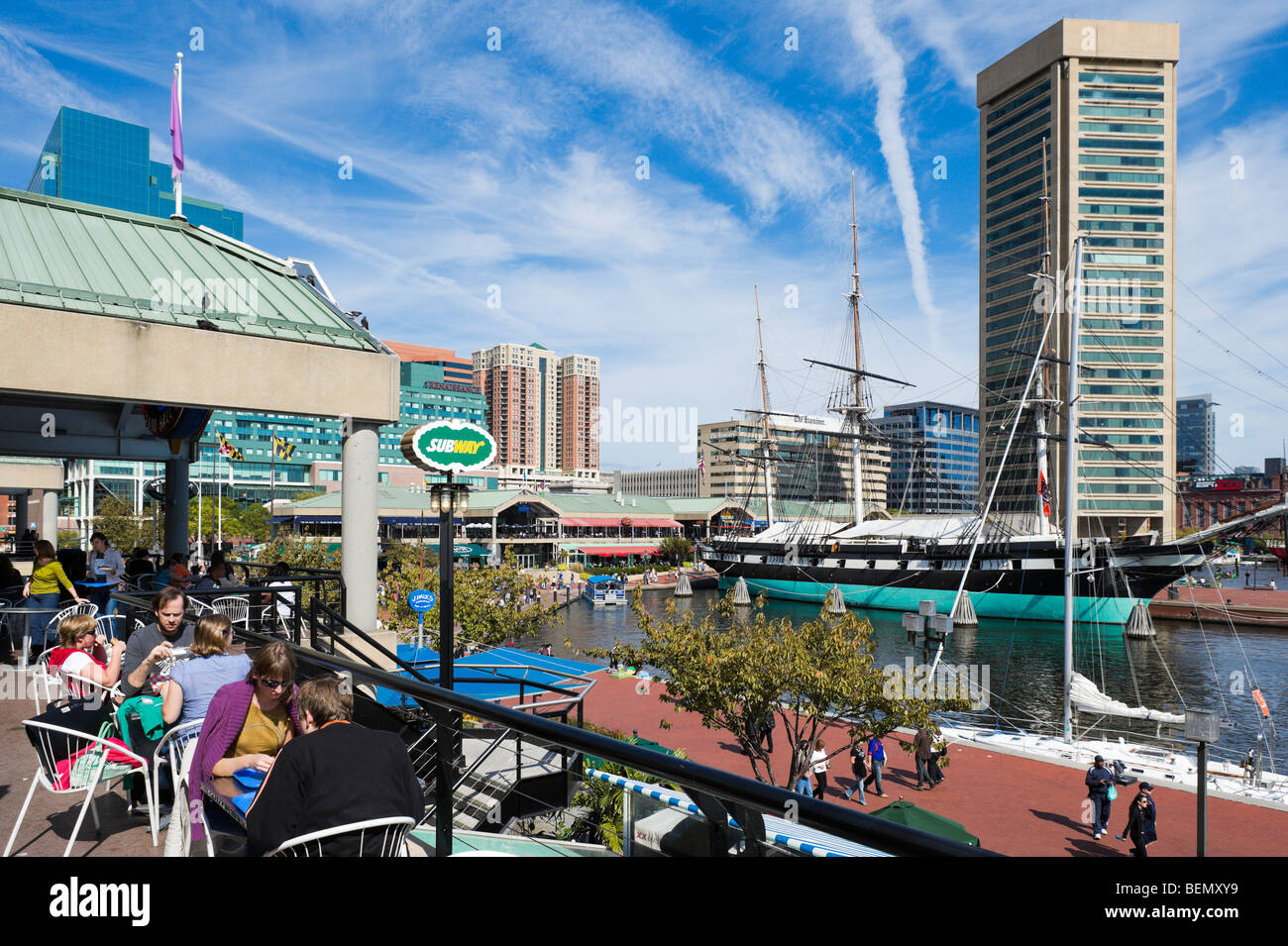 Cafe overlooking harborplace inner baltimore hi-res stock photography ...
