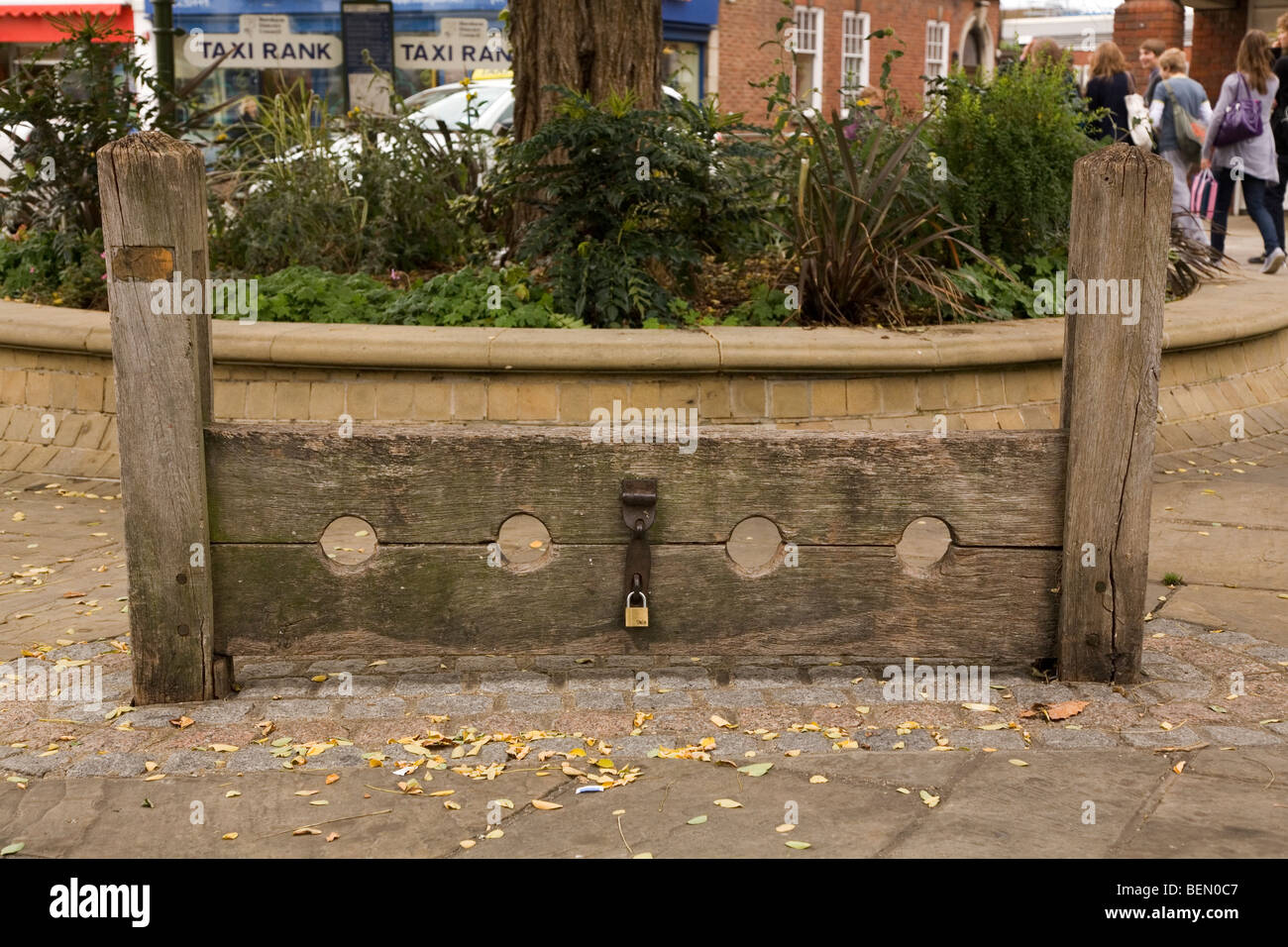 Stocks are exhibited on the town square of Horsham in Sussex, England ...