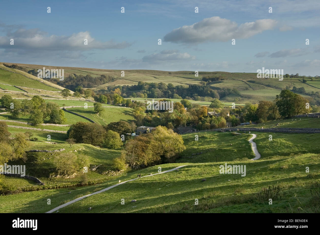 Looking down the valley towards the village of Malham and Malhamdale ...