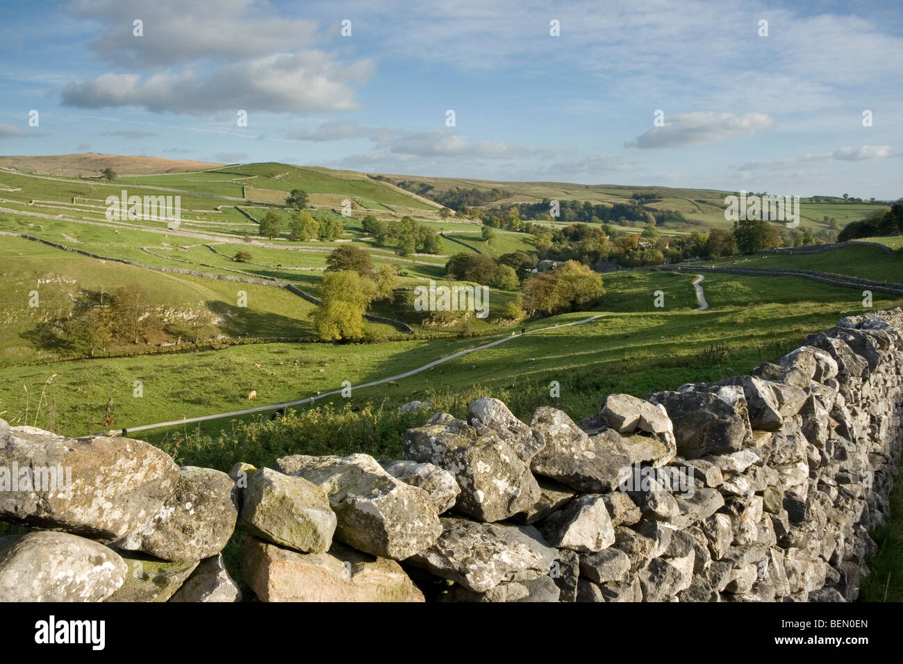 Looking down the valley towards the village of Malham and Malhamdale ...