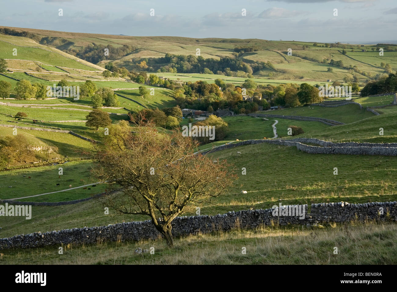 Looking down the valley towards the village of Malham and Malhamdale ...
