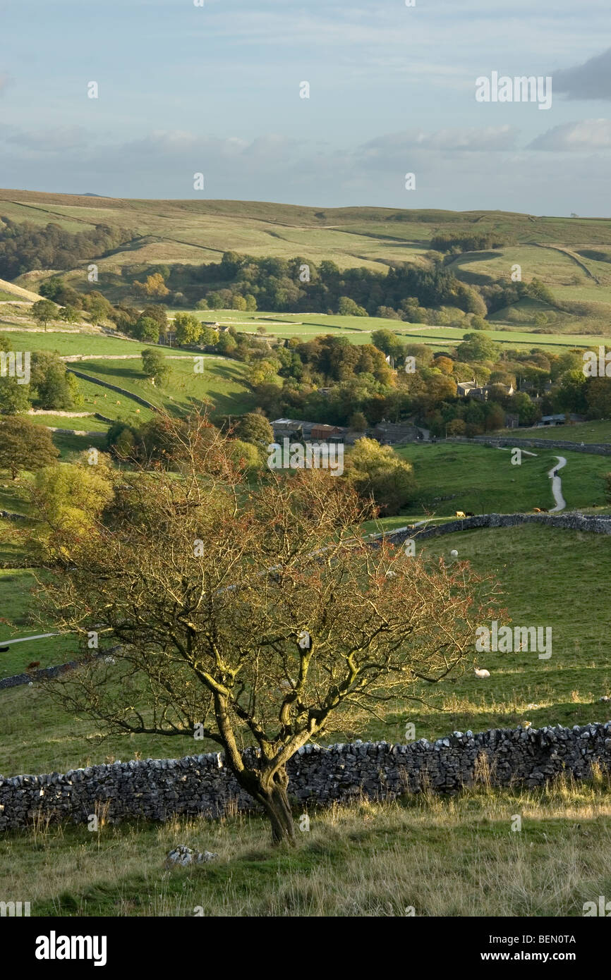 Looking down the valley towards the village of Malham and Malhamdale ...