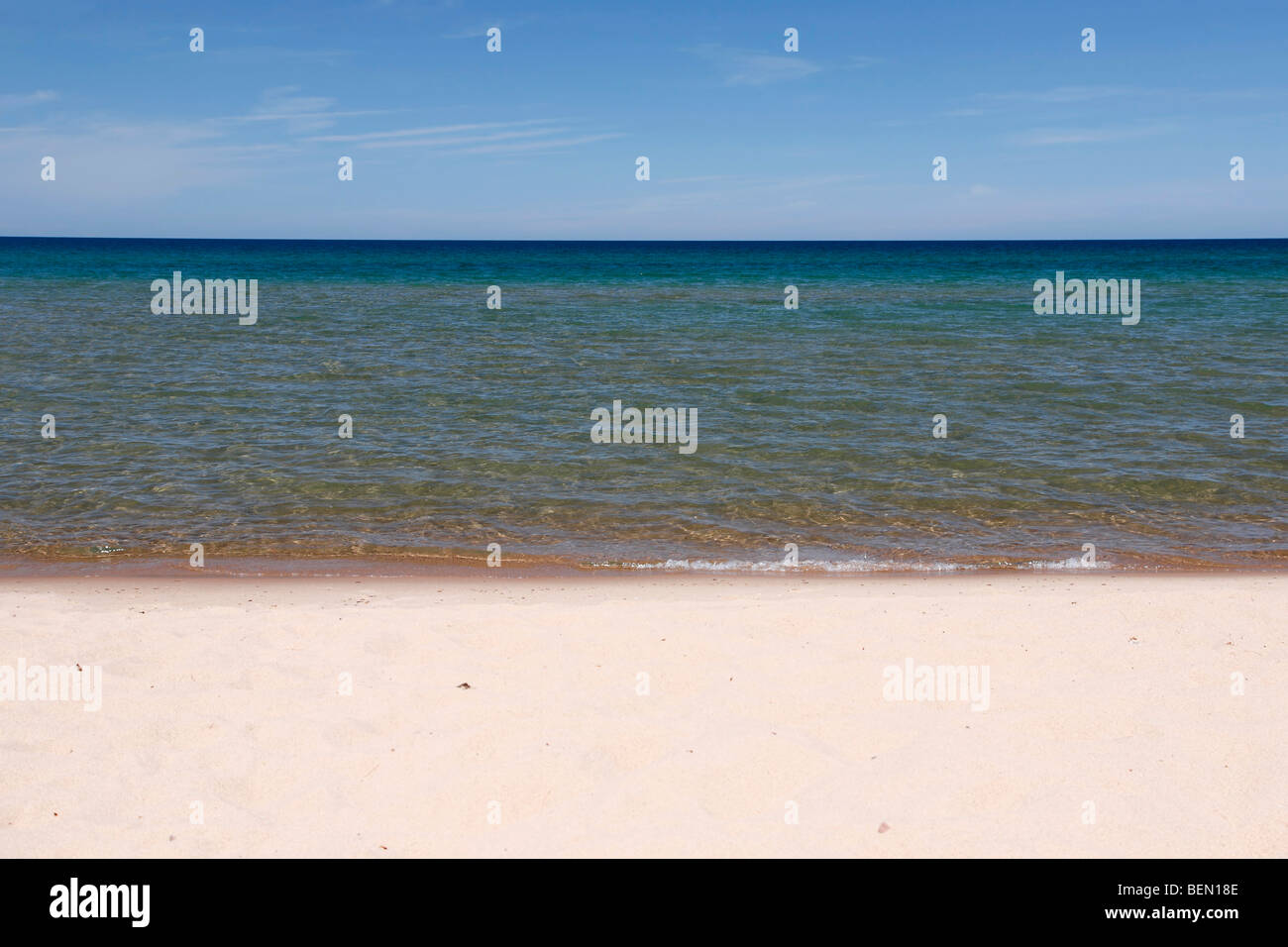 View of Lake Superior Marquette Michigan MI with a empty sandy beach ...