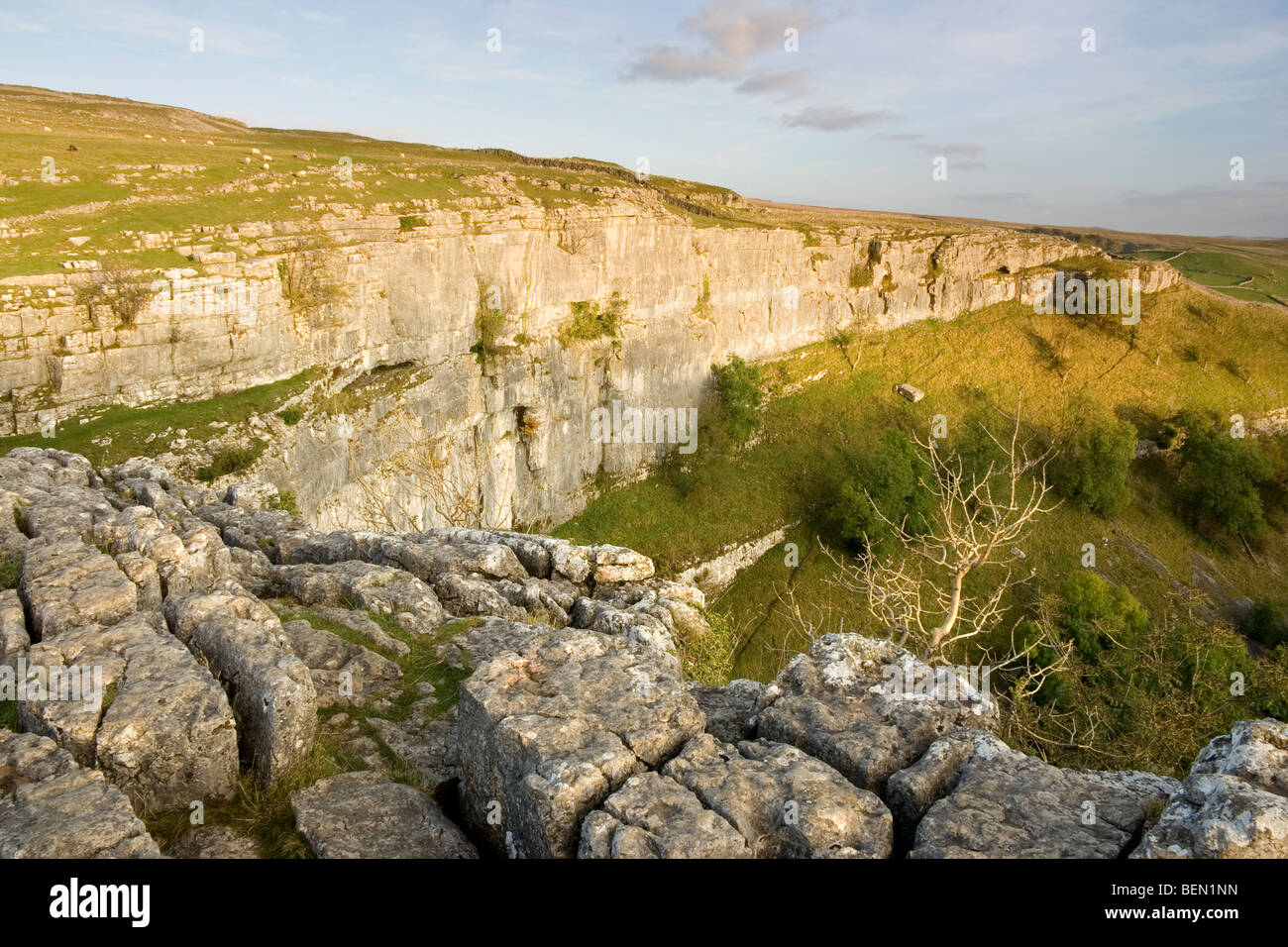 The view from Malham Cove, a huge limestone feature in the Yorkshire ...