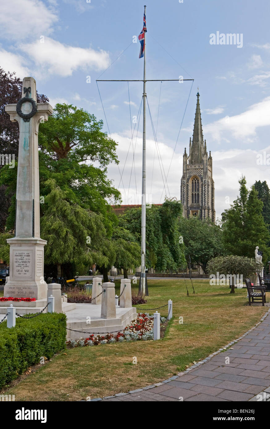 War Memorial and All Saints Church, Marlow, Buckinghamshire Stock Photo ...